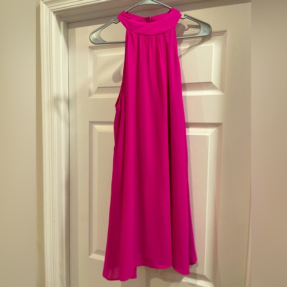 Caramela | Tops | Hot Pink Chiffon High Neck Tunic | Poshmark